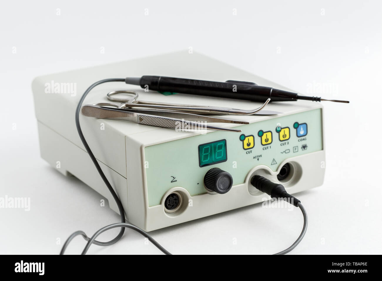 Vintage coagulator. device for surgical operations on white isolated ...