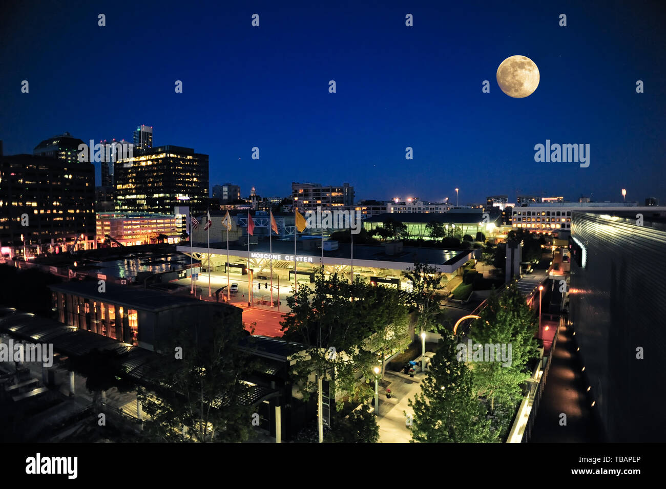 City Night View Moon Stock Photo - Alamy