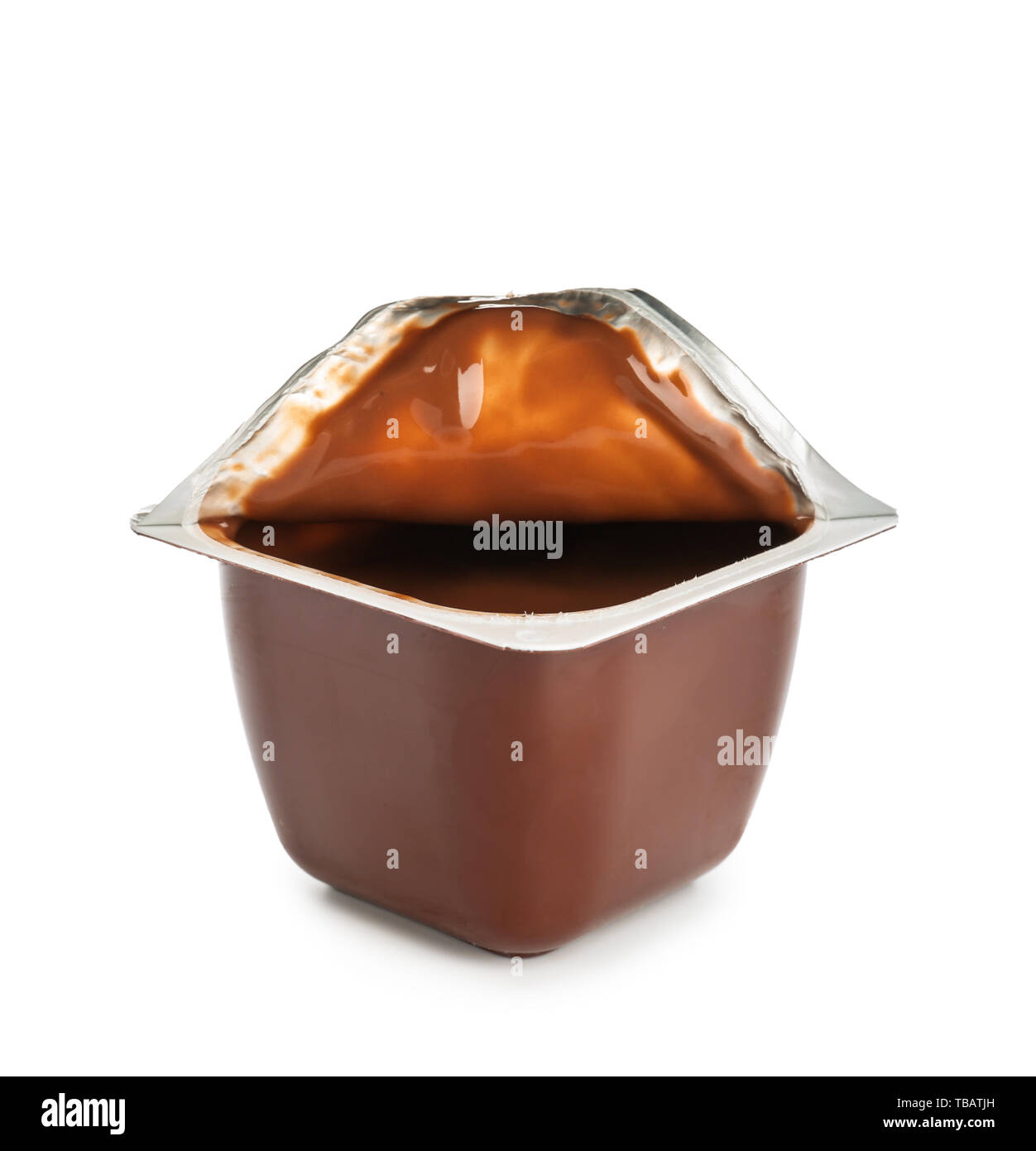 Container with tasty yogurt on white background Stock Photo - Alamy