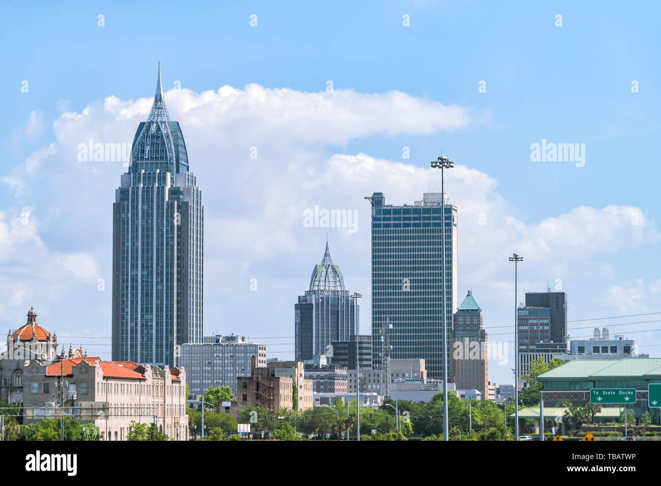 Mobile, USA - April 21, 2018: Alabama town city sky and cityscape ...