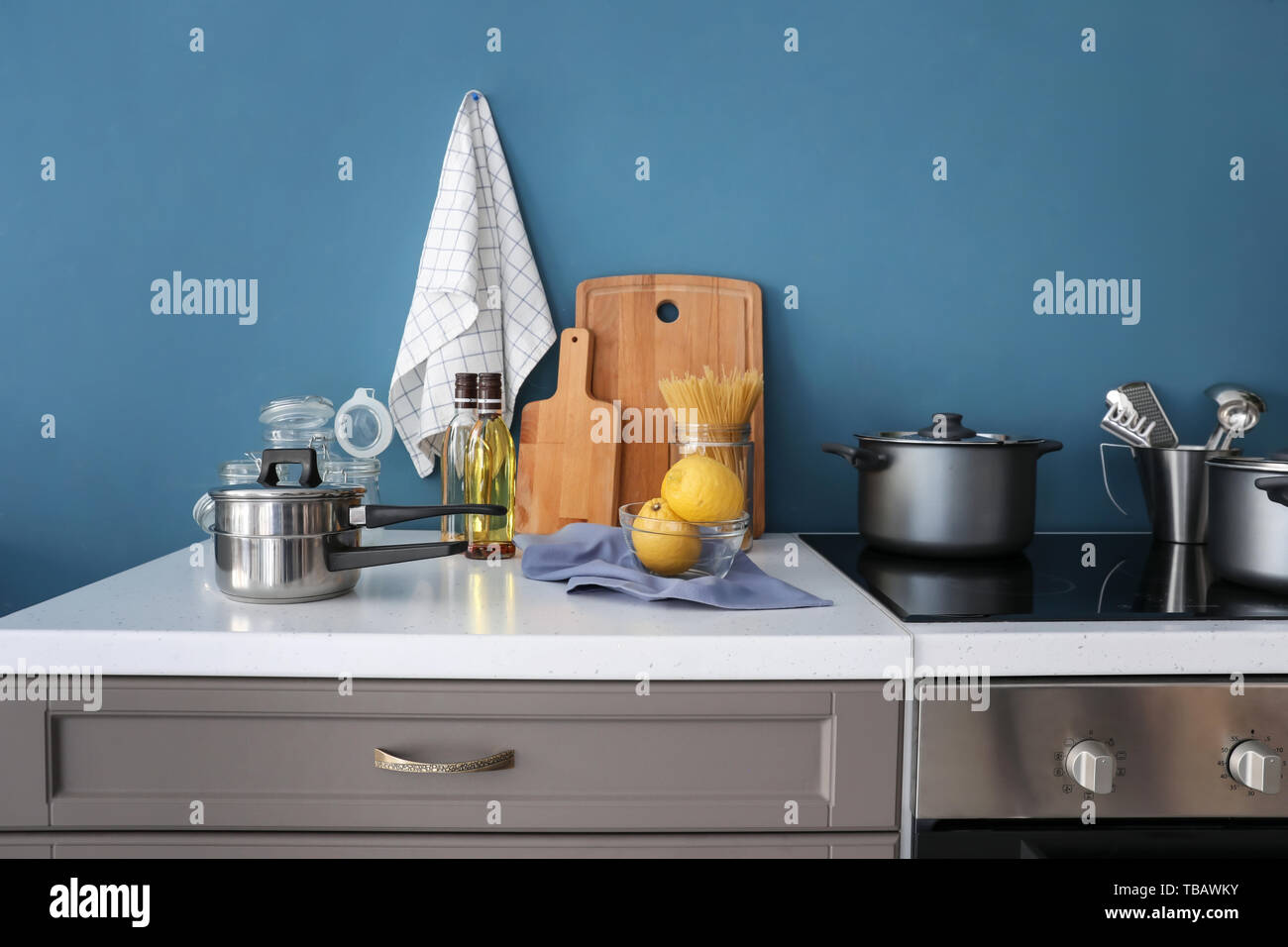 Different utensils in modern kitchen Stock Photo - Alamy