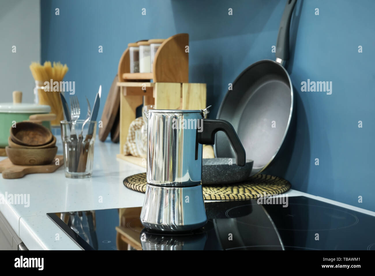 Coffee pot on kitchen stove Stock Photo - Alamy