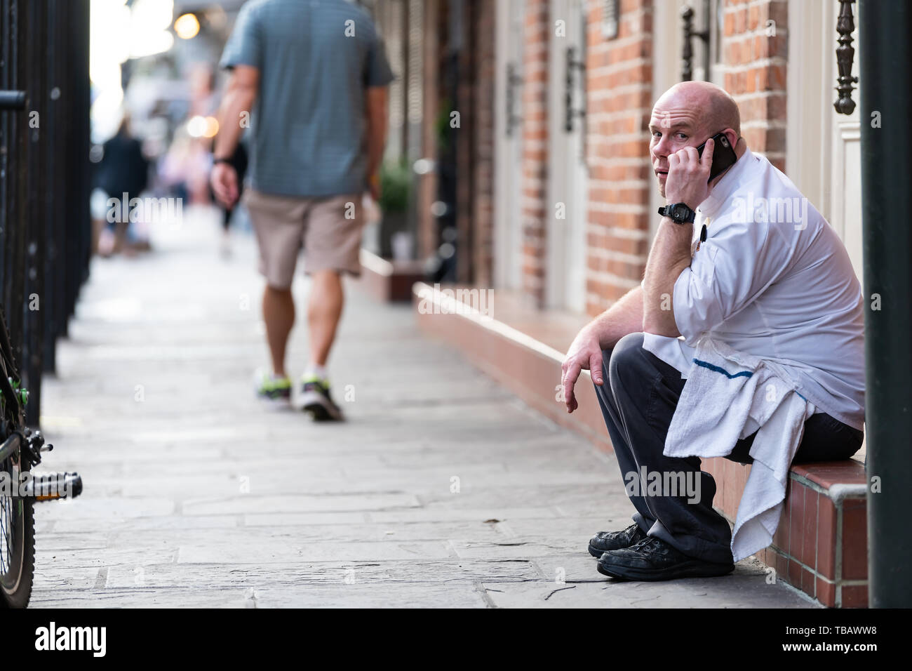 New Orleans, USA - April 23, 2018: Sidewalk street in Louisiana famous ...