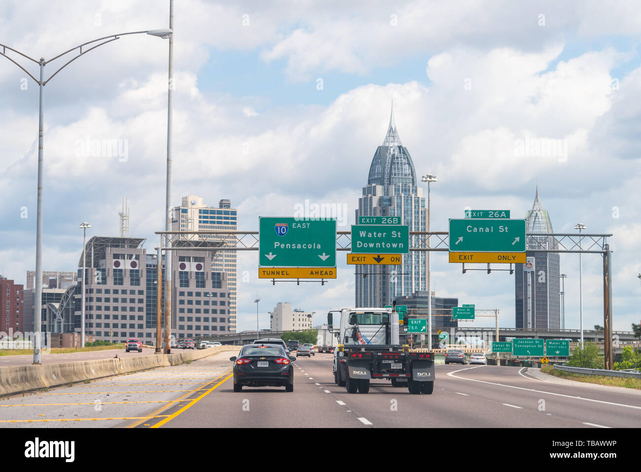 Mobile, USA - April 24, 2018: Alabama southern town city sky and ...