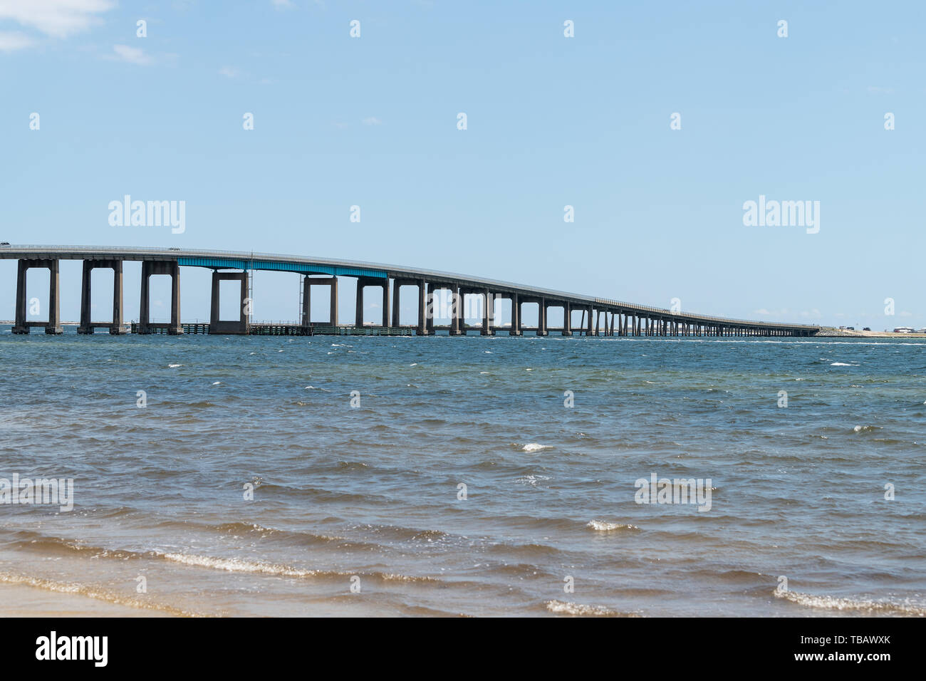 Pensacola bay bridge on US route highway road 98 with traffic cars in ...