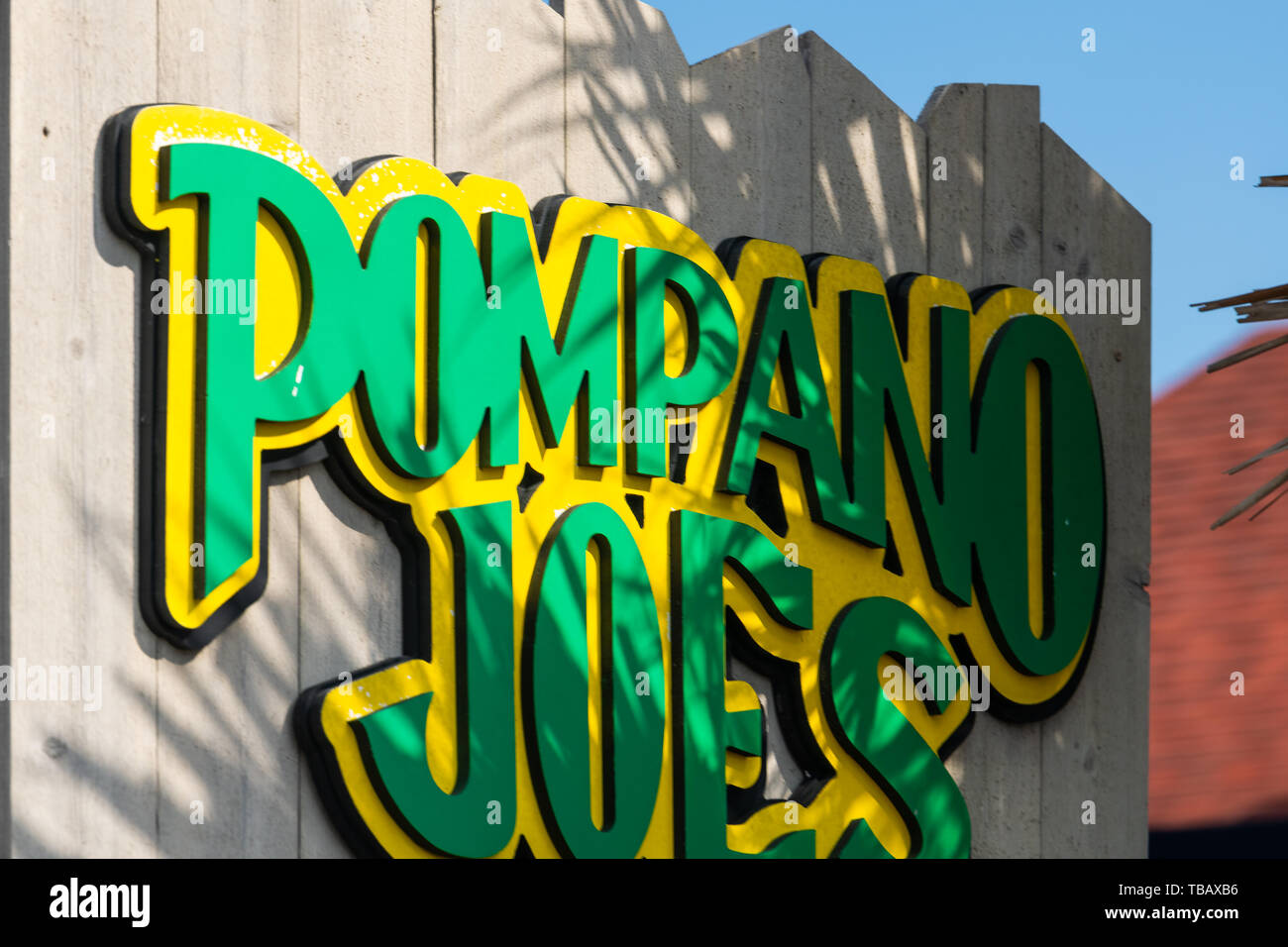 Destin, USA - April 24, 2018: Sign for Pompano Joes seafood restaurant ...