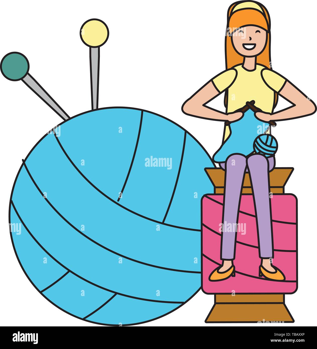 woman knitting sitting on a ball of yarn Stock Vector Image & Art - Alamy
