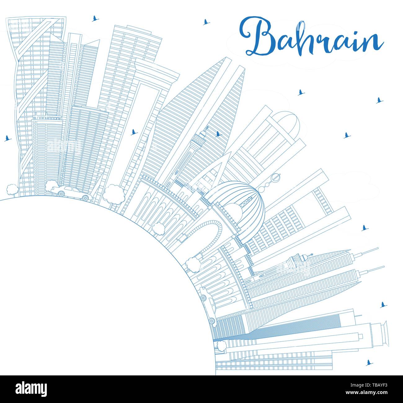 Outline Bahrain City Skyline with Blue Buildings and Copy Space. Vector ...