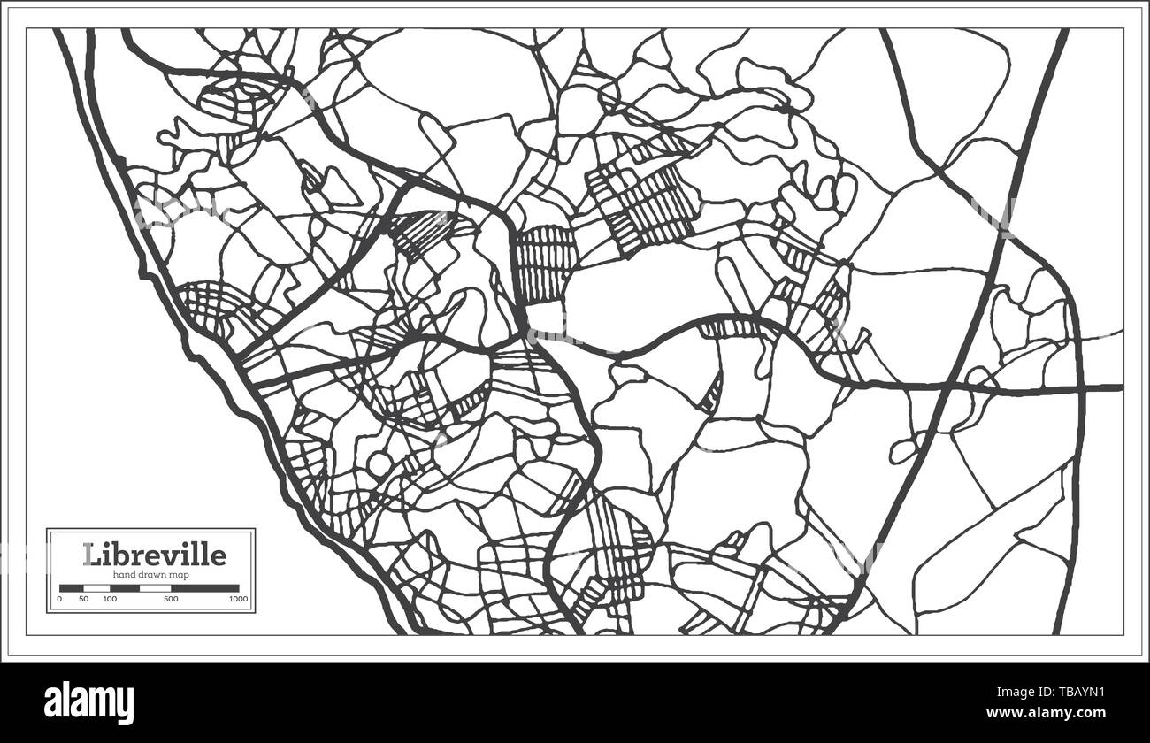 Libreville Gabon Map In Black And White Color Vector Illustration