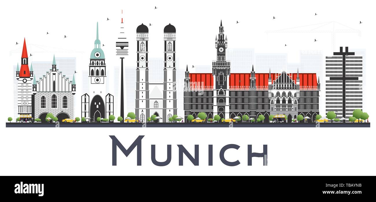 Munich Germany City Skyline with Color Buildings Isolated on White. Vector Illustration ...