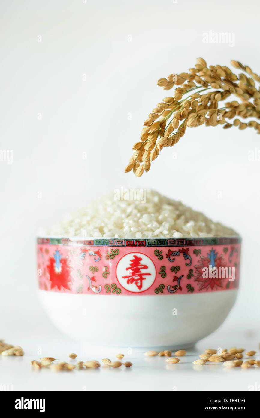 A bowl of rice and rice ears Stock Photo - Alamy