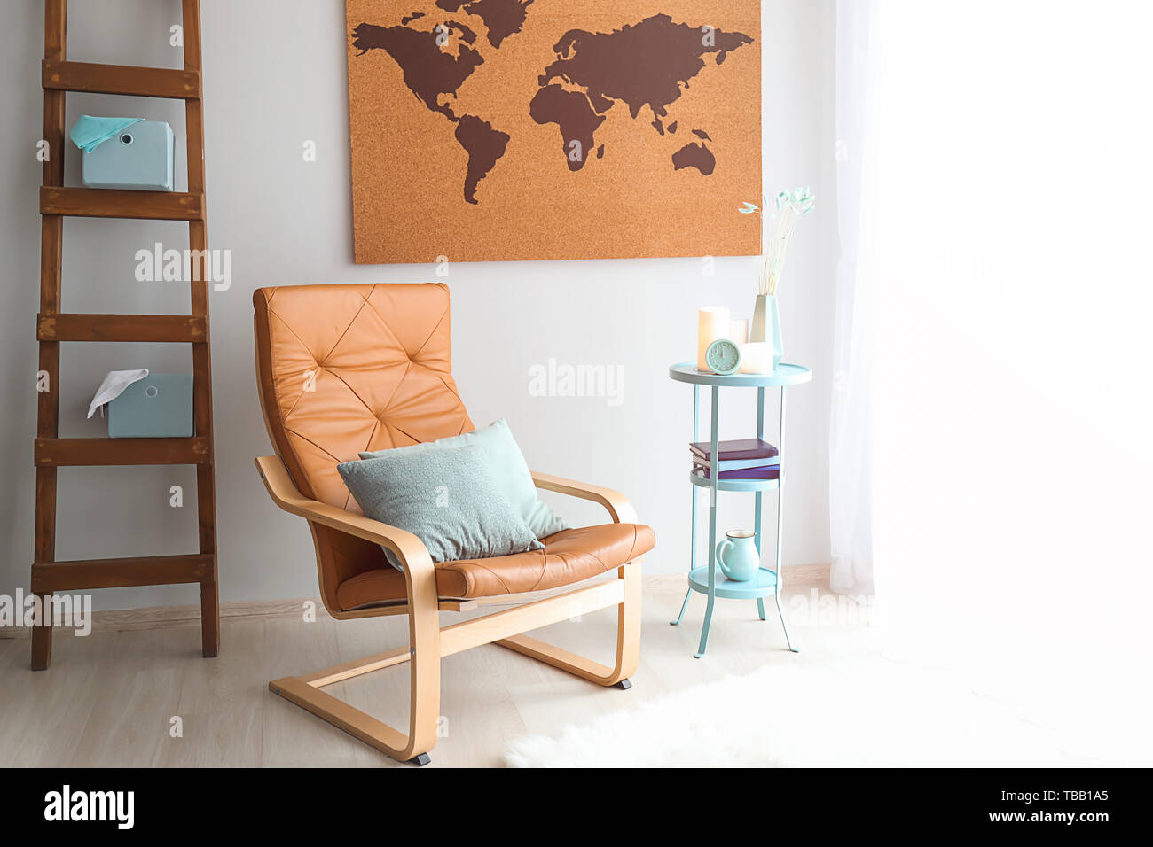 Interior of beautiful modern room with comfortable armchair Stock Photo ...