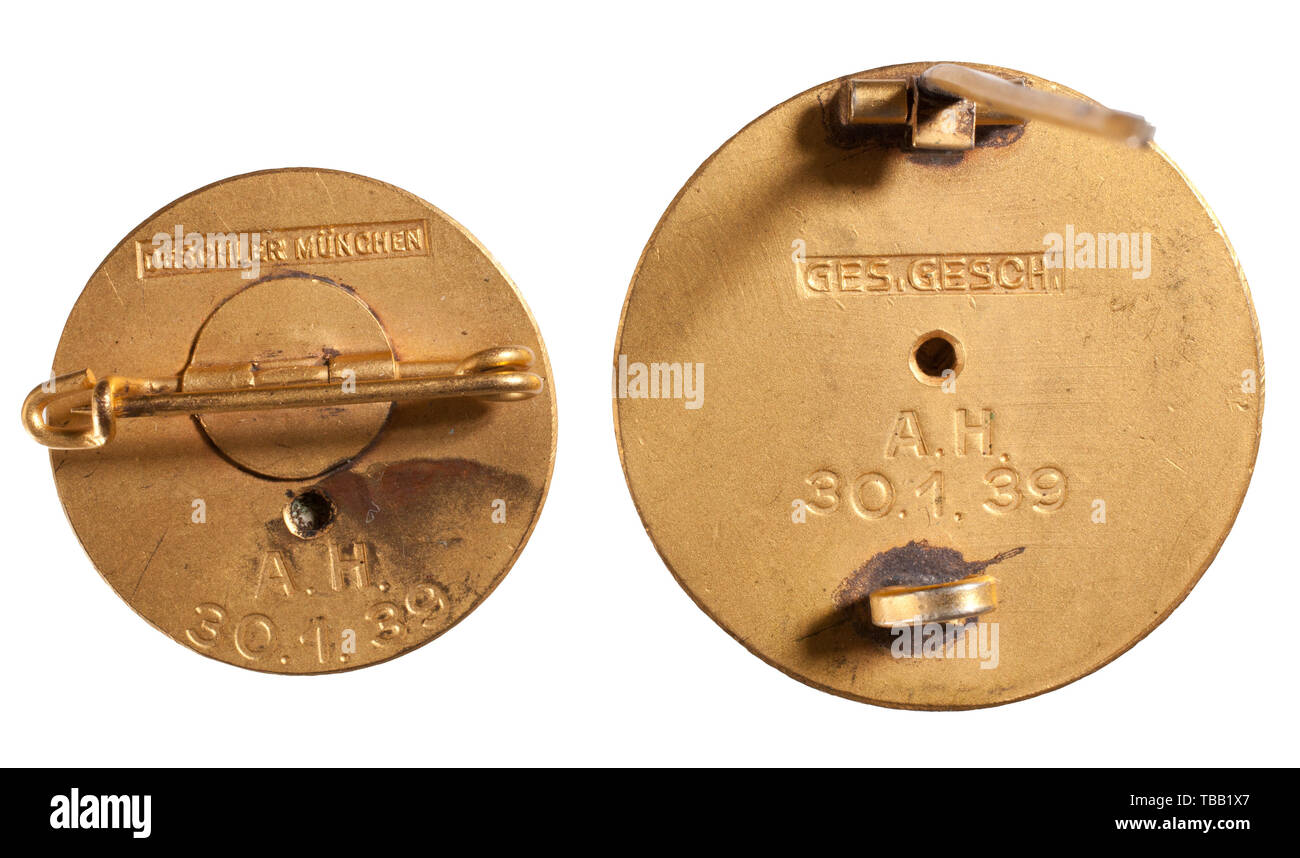 THE JOHN PEPERA COLLECTION, A Matching Pair of Golden Party Badges of ...