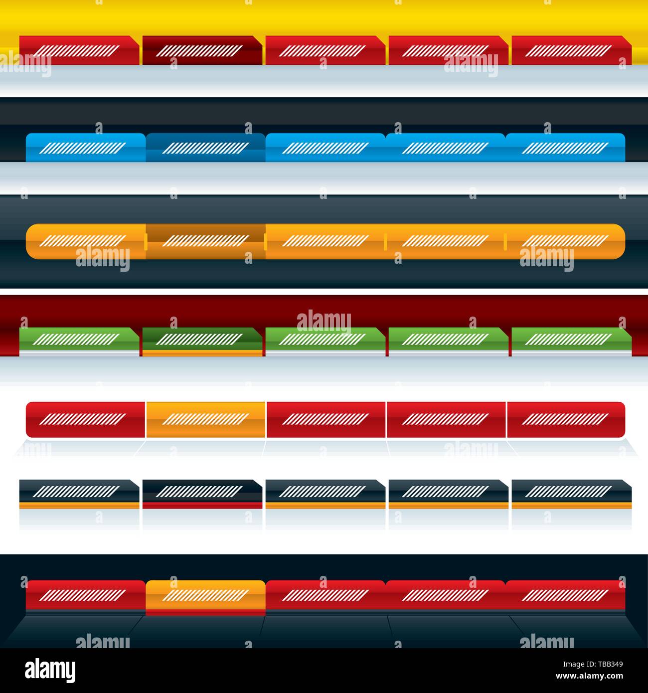 Vector illustration. Web navigation menu banners in different colors ...