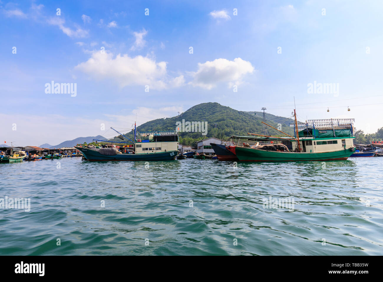 Monkey Island fishing rafts in South Bay, Hainan, China Stock Photo - Alamy