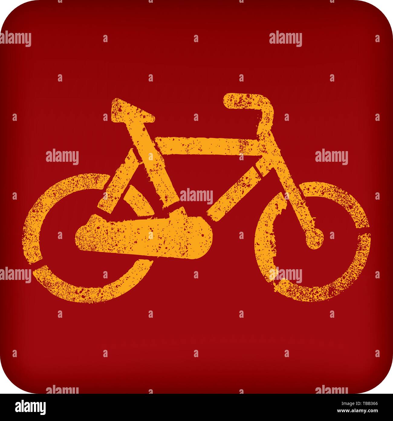 Vector illustration. Grunge painted bicycle icon in yellow over red ...