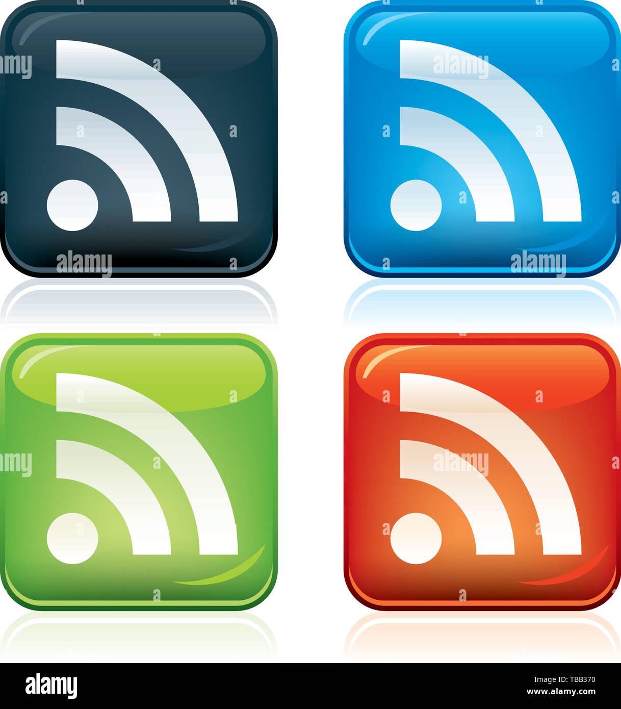 Vector illustration. RSS candy symbol over button in four colors Stock ...