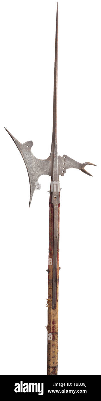 An Italian magnificent halberd, circa 1590 Slender thrusting blade of ...