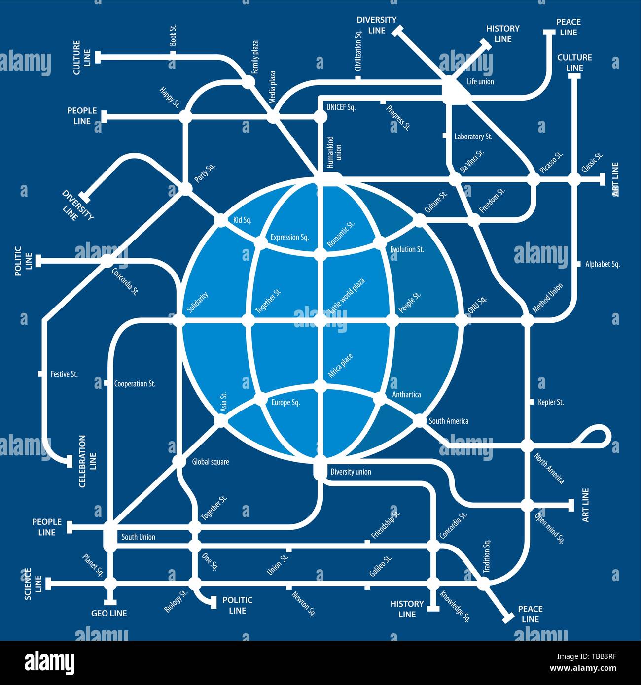 Vector illustration. World metro drawing. Metaphor of earth as subway ...