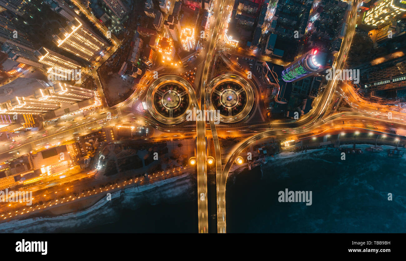Aerial shot of Songhua River Highway Bridge in Harbin Stock Photo - Alamy