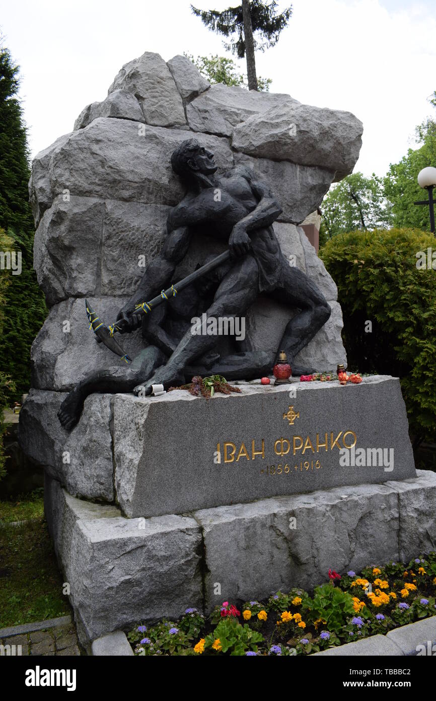 Ukraine, Lviv - May, 2019: Tomb of Ivan Franko. Franco is one of the ...
