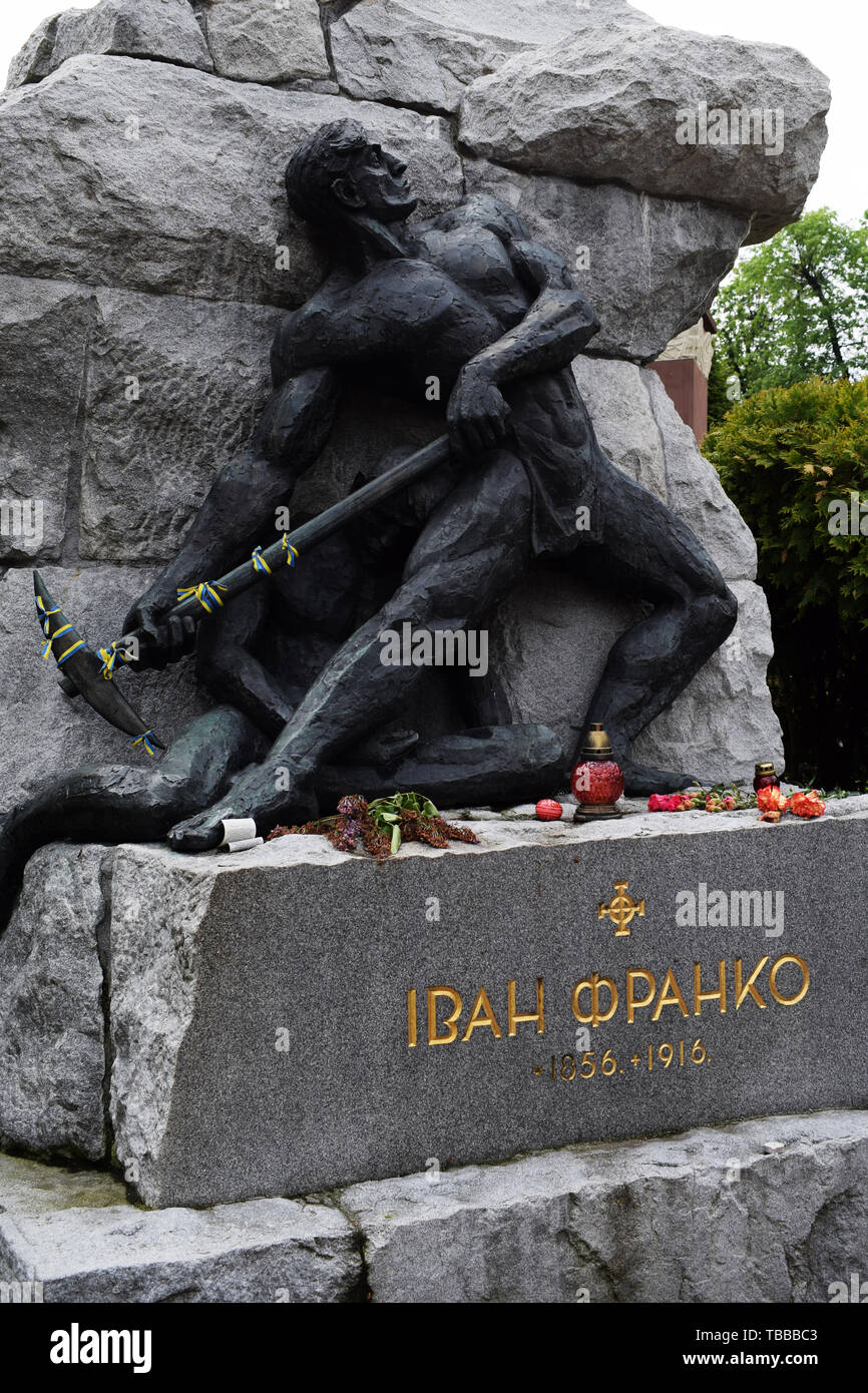 Ukraine, Lviv - May, 2019: Tomb of Ivan Franko. Franco is one of the ...