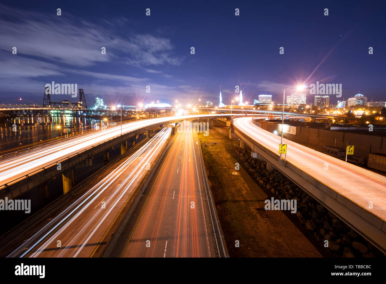 busy traffic on road at night in portland Stock Photo - Alamy