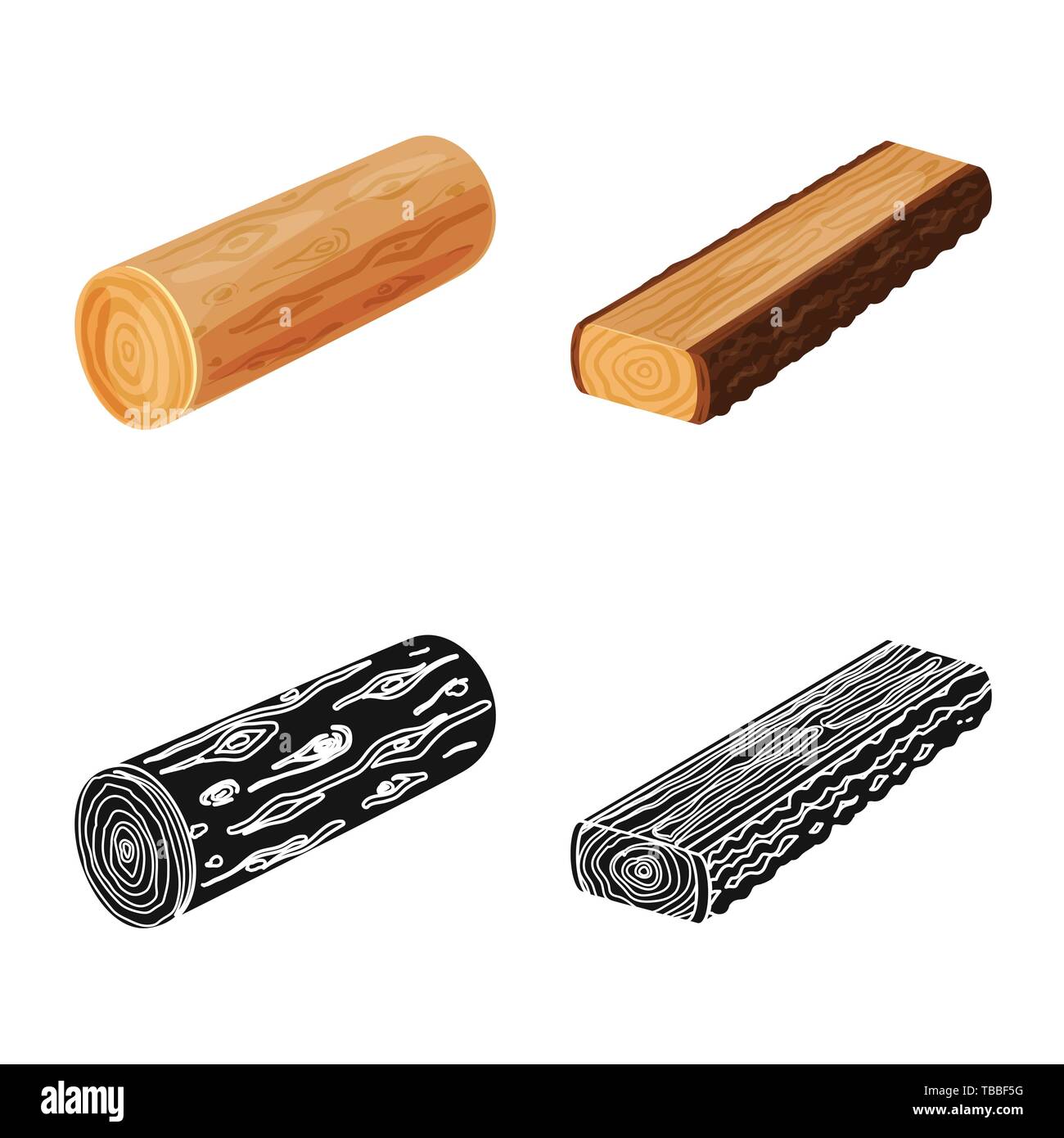 Isolated object of tree and raw symbol. Collection of tree and ...