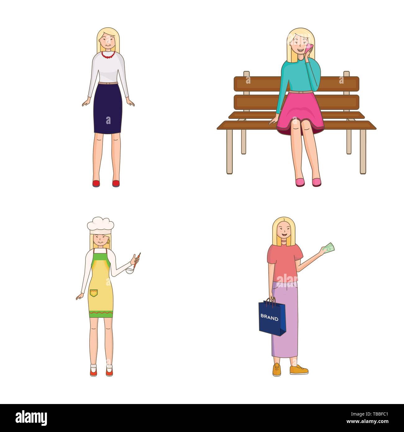 Vector illustration of woman and body sign. Collection of woman and ...