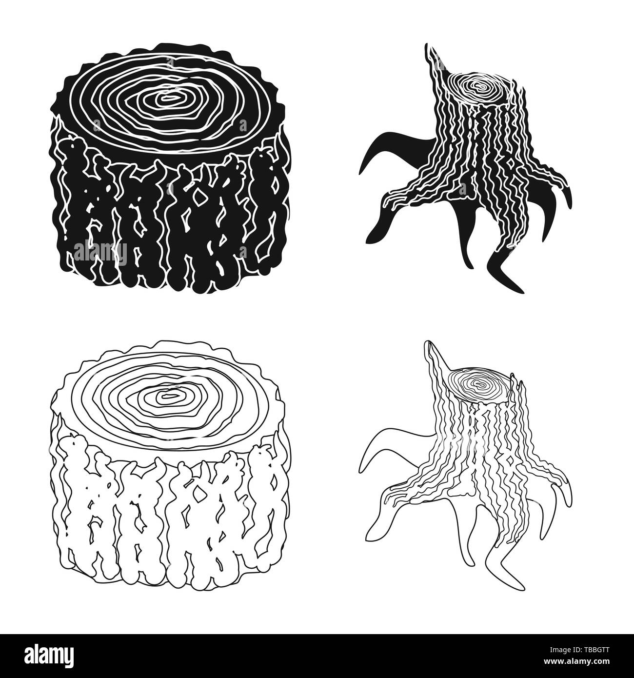 Vector illustration of tree and raw icon. Set of tree and construction ...