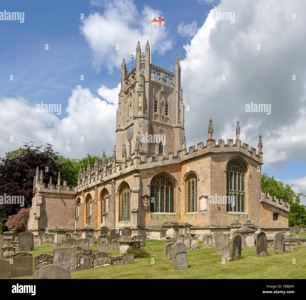 Cotswolds historic stone building churchyard of Church of Saint Mary ...