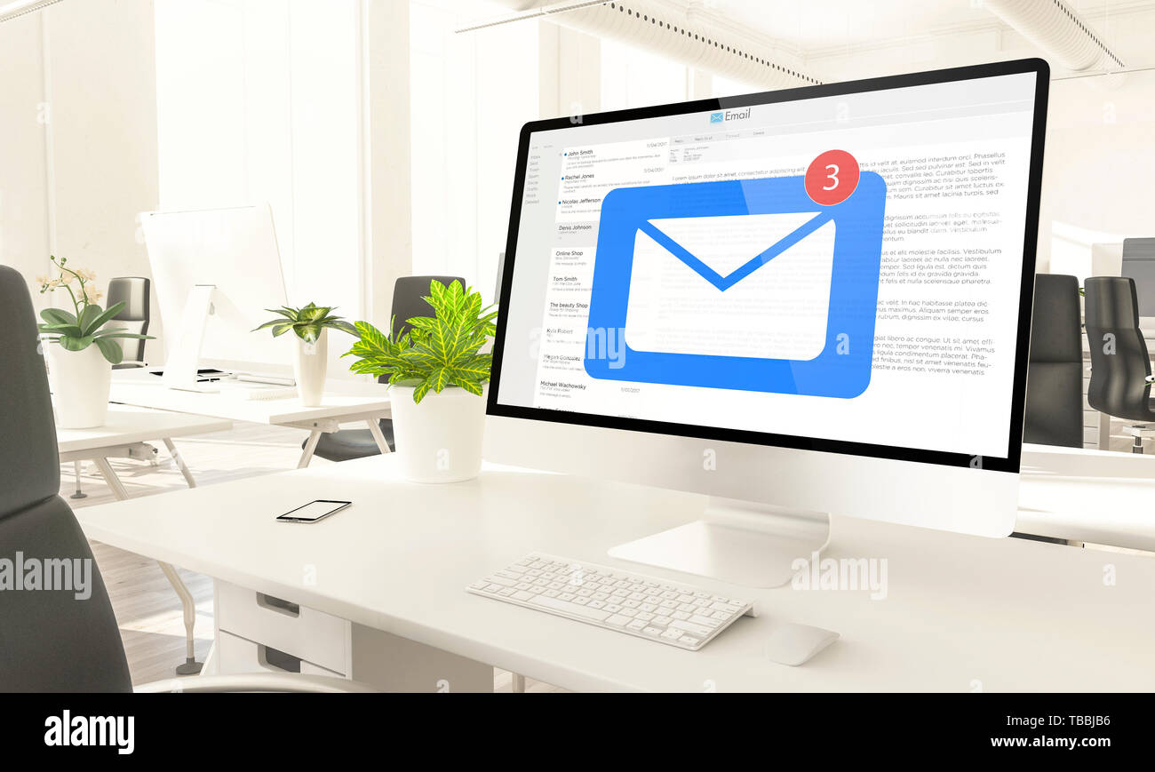email screen mockup computer in loft office 3d rendering Stock Photo ...
