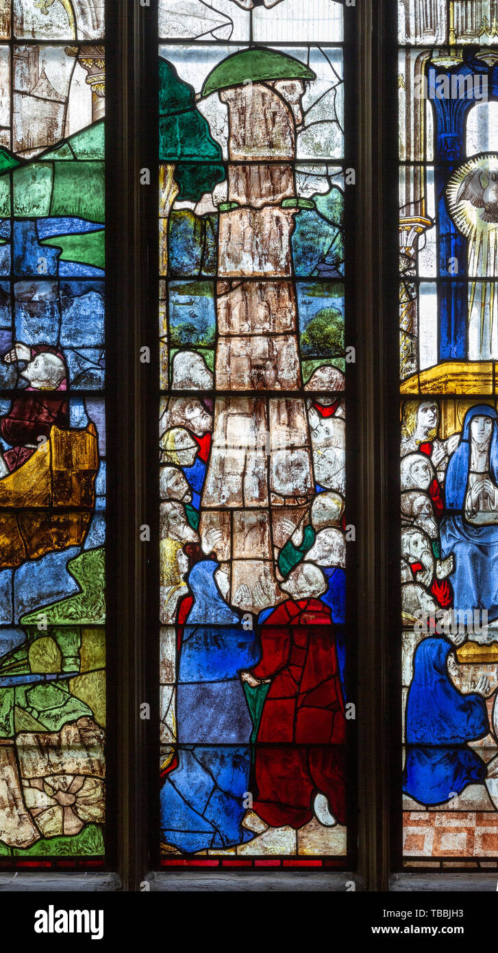 Sixteenth century stained glass windows inside church of Saint Mary ...