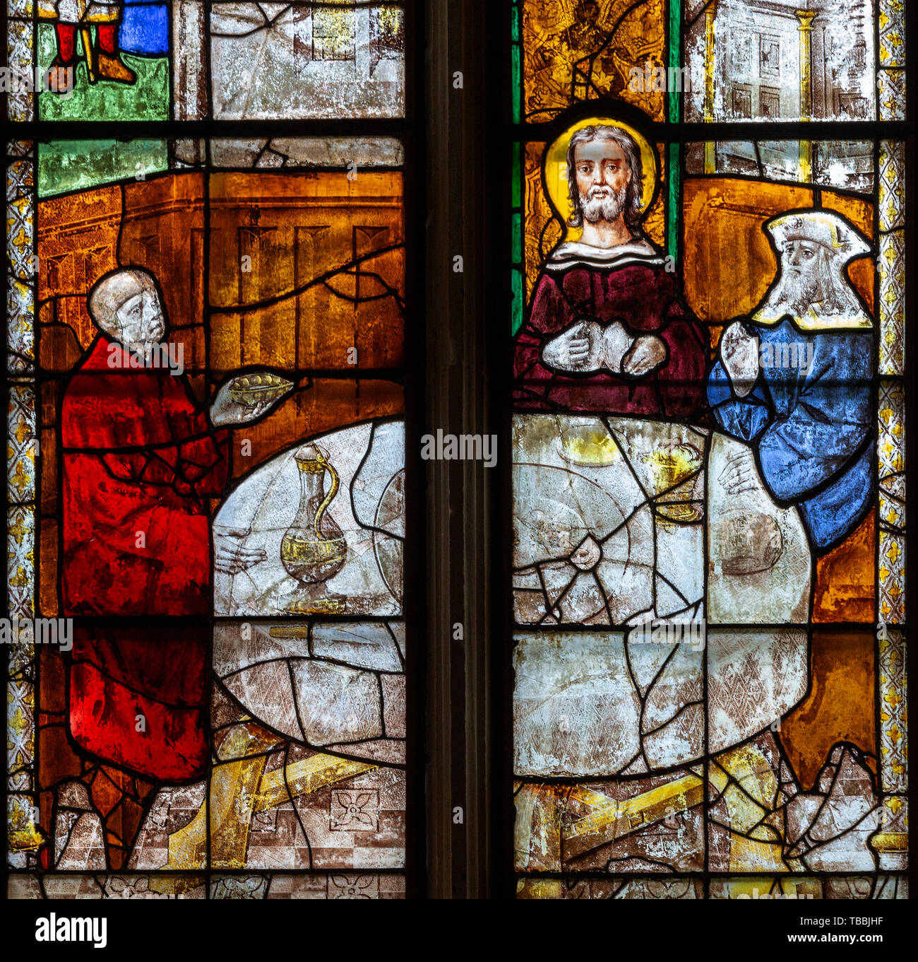 Sixteenth century stained glass windows inside church of Saint Mary ...