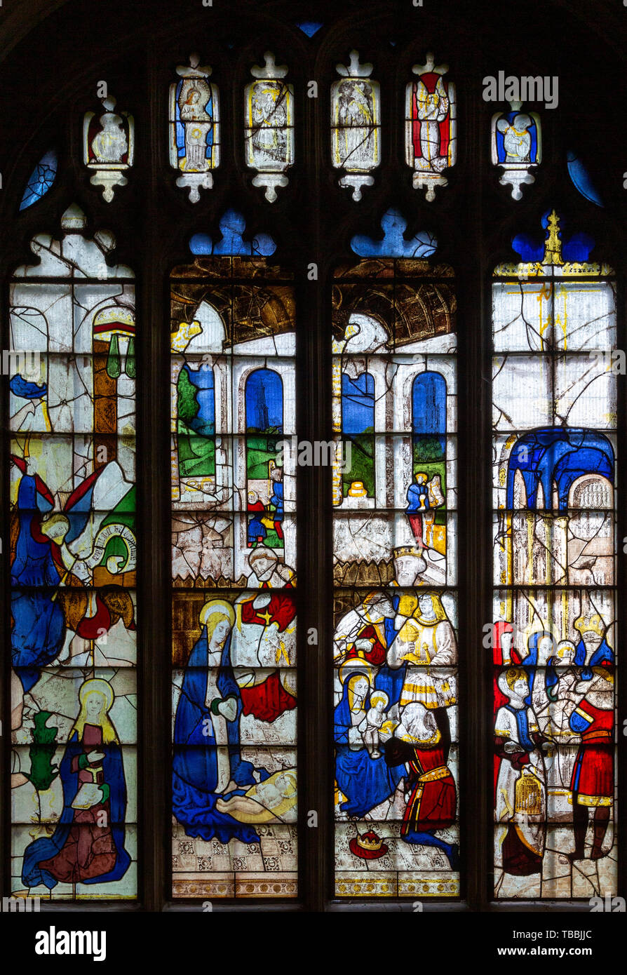 Sixteenth century stained glass windows inside church of Saint Mary ...