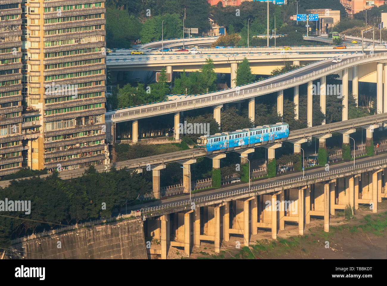 Three-dimensional transport network in downtown Chongqing Stock Photo ...