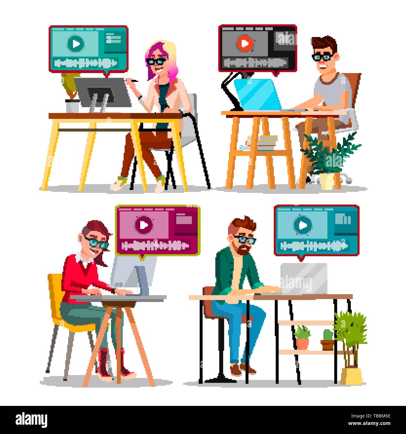 Professional Character Editor Working Set Vector Stock Vector Image ...