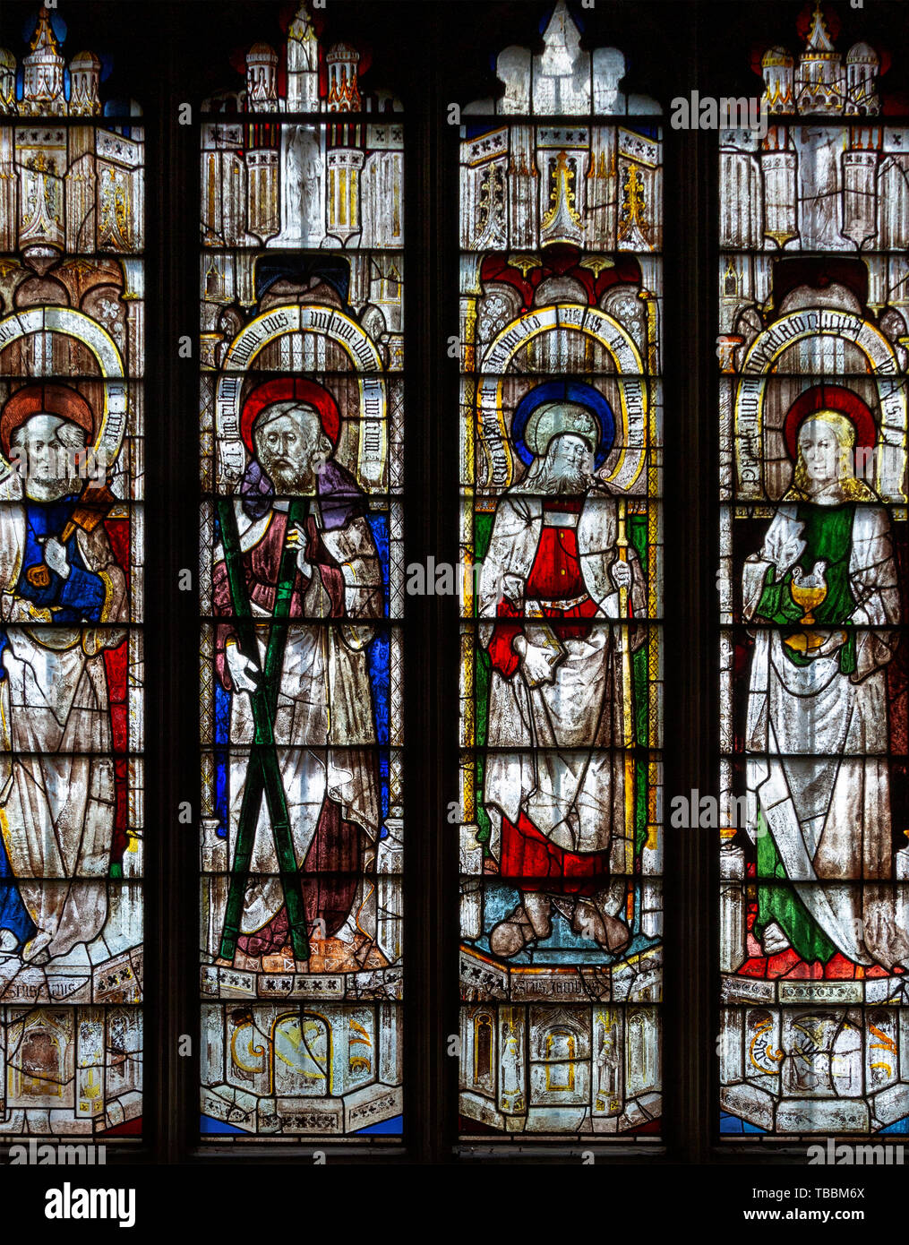 Sixteenth century stained glass windows inside church of Saint Mary ...