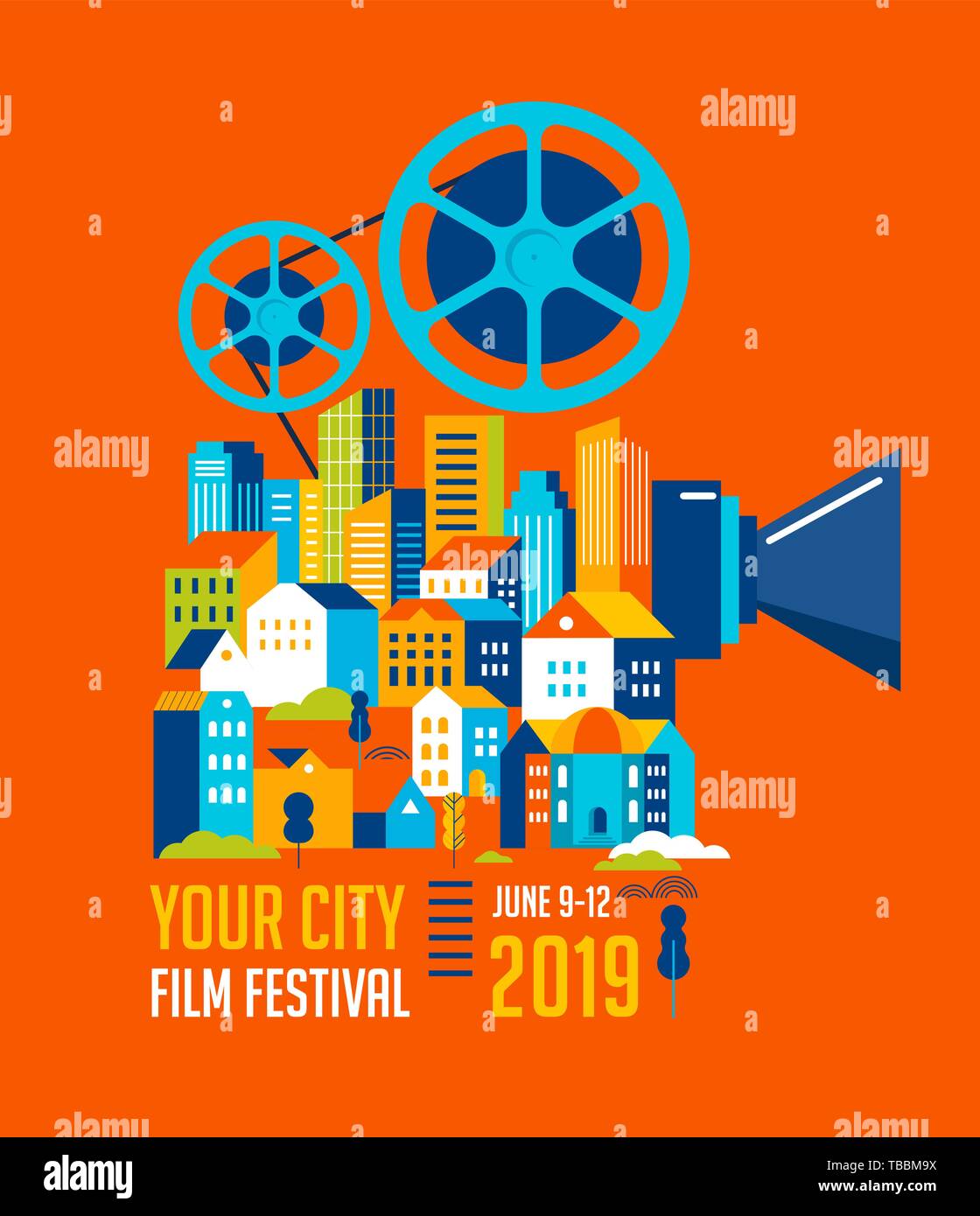 Film festival, cinema and movie poster template, creative retro vector ...