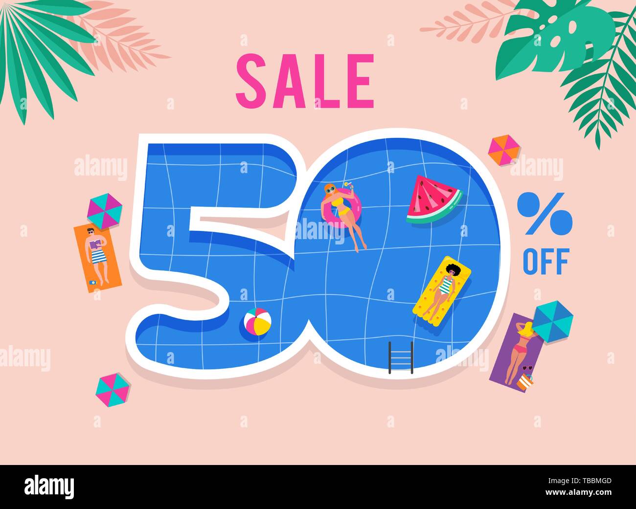 Hot Summer Sale. Vector background template with top view on the ...