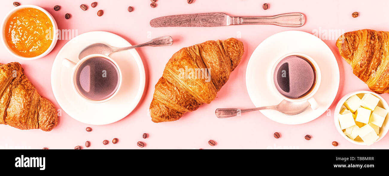 Coffee croissants on pastel hi-res stock photography and images - Alamy