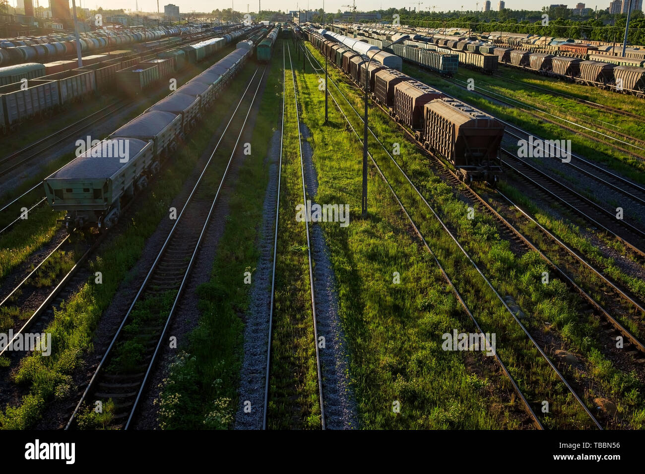 Cargo railway transportation industry. Railway yard from top view Stock ...