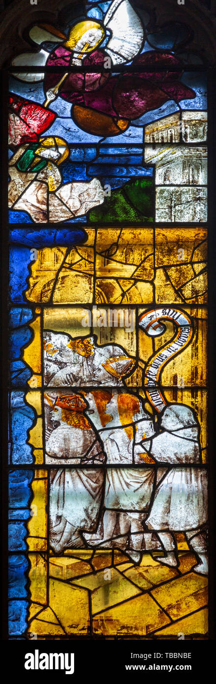 Sixteenth century stained glass window detail Fairford, Gloucestershire ...