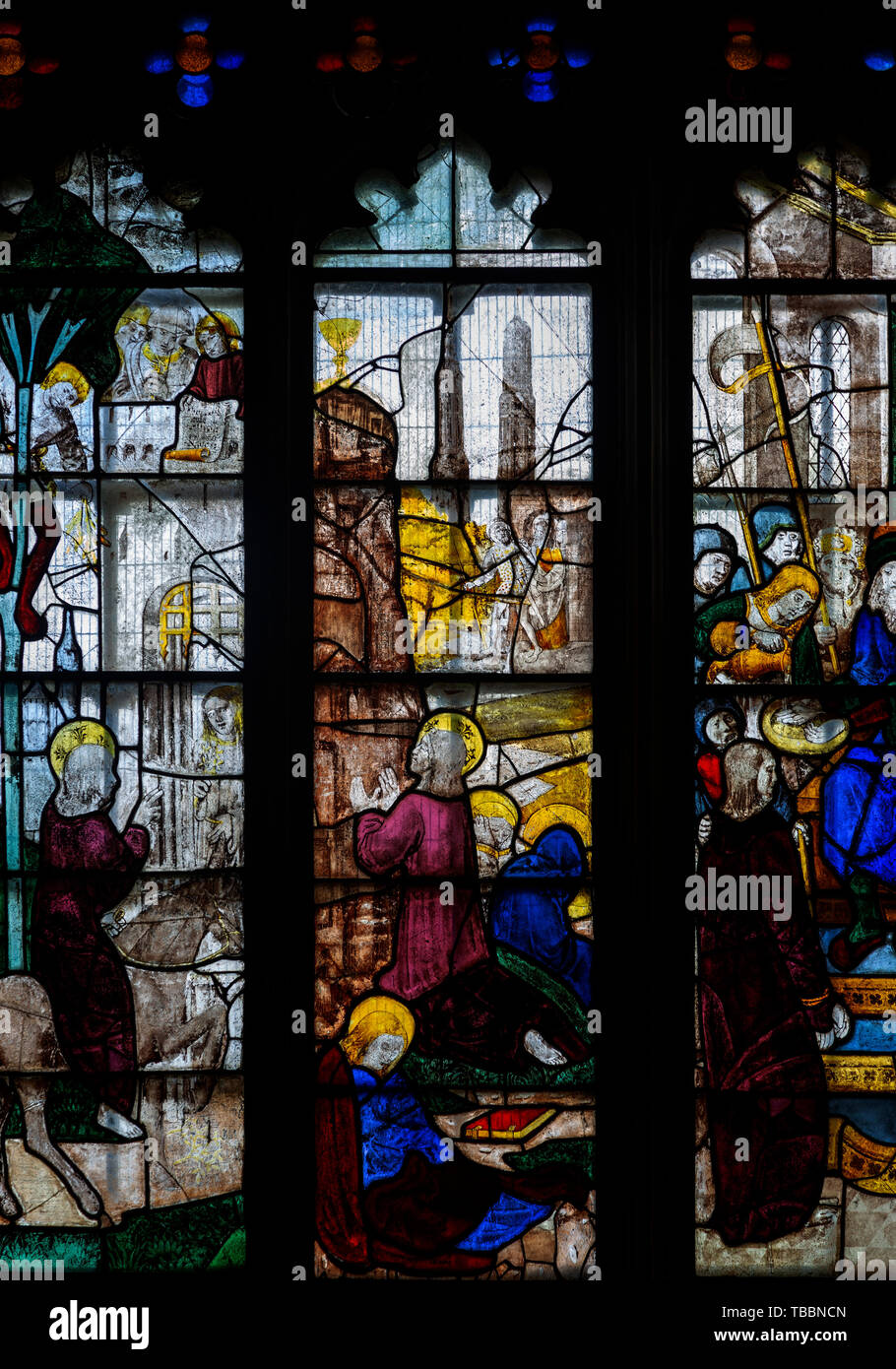 Sixteenth century stained glass windows inside church of Saint Mary ...
