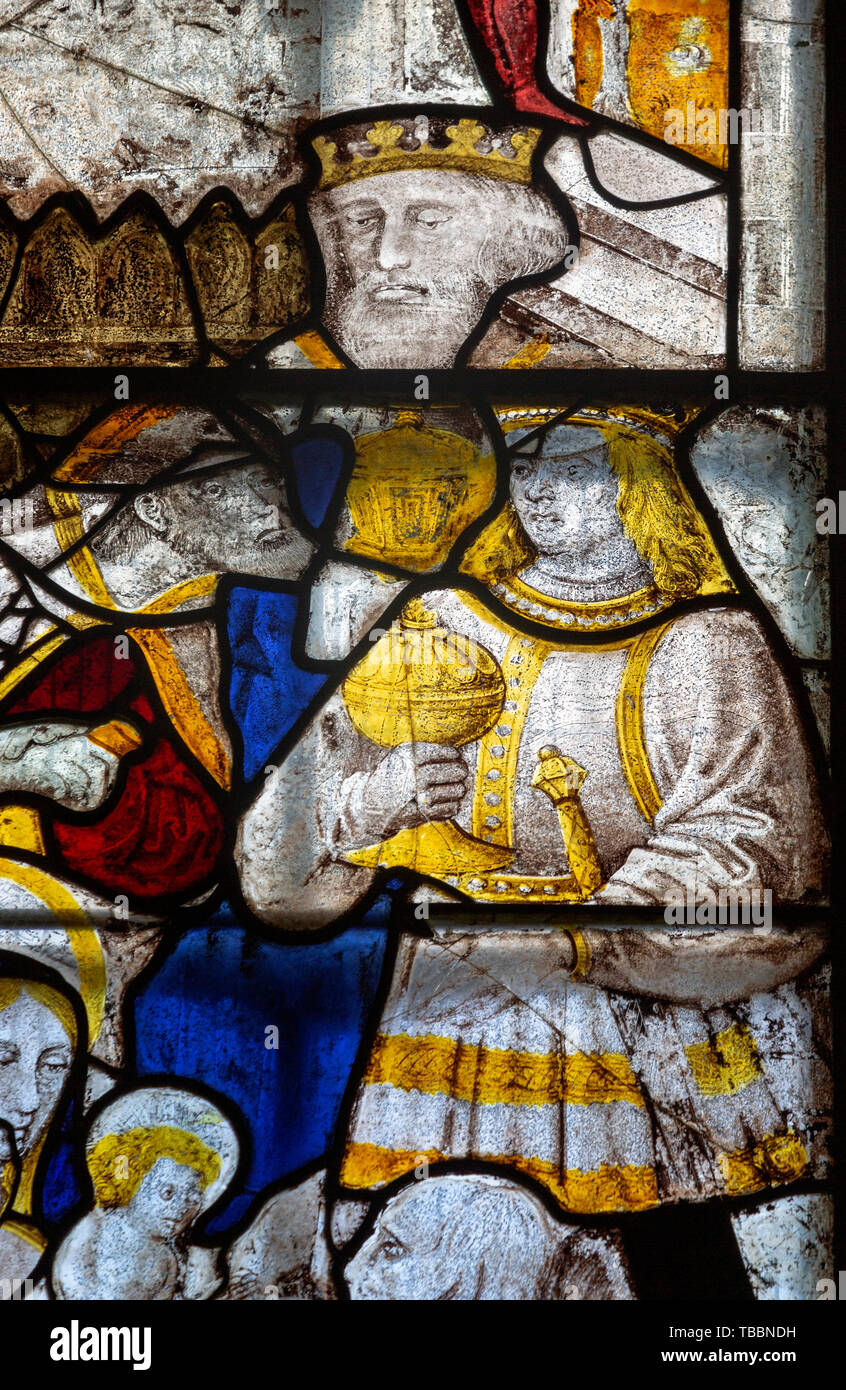 Sixteenth century stained glass window detail Fairford, Gloucestershire ...
