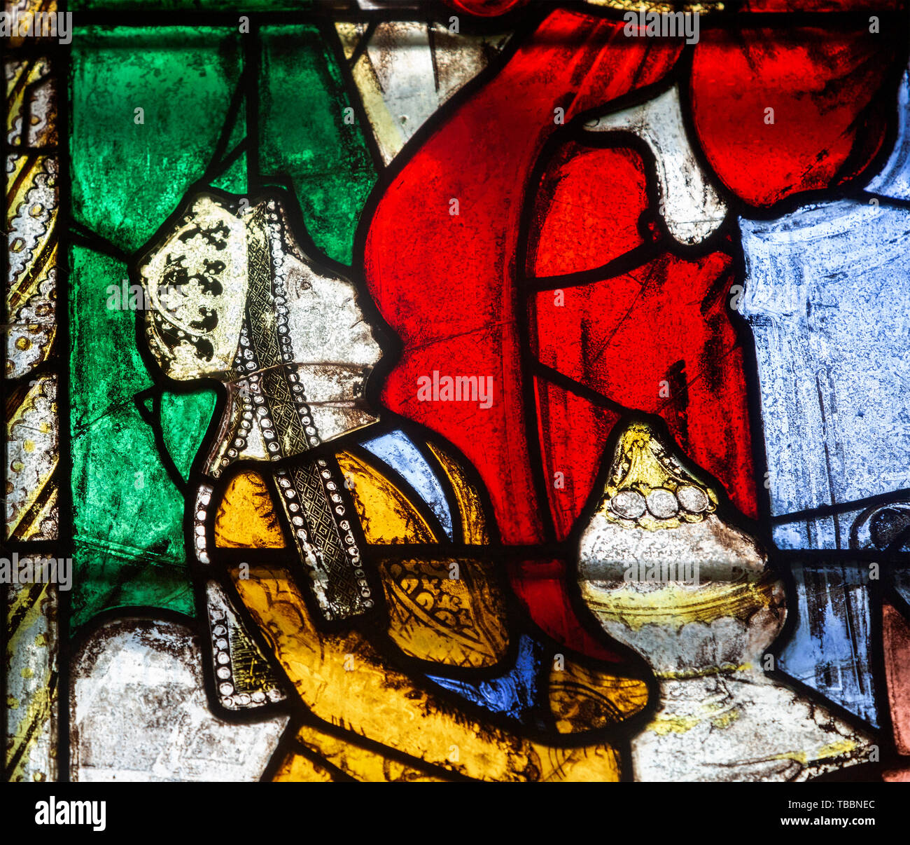 Sixteenth century stained glass window detail Fairford, Gloucestershire ...