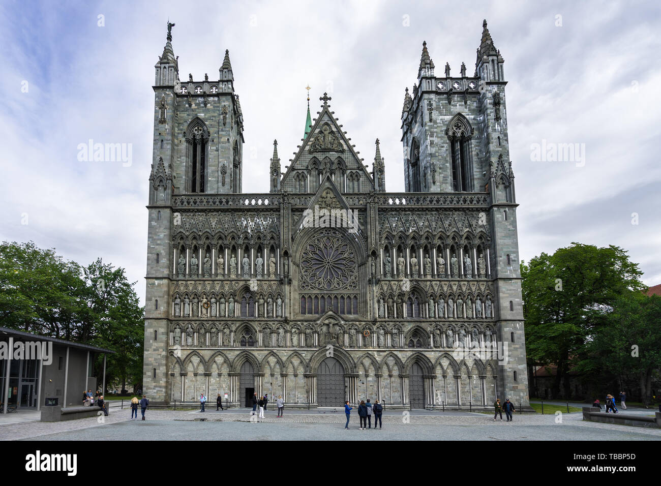 Beautiful Gothic facade of Nidaros Cathedral, or Nidasrosdomen built on ...