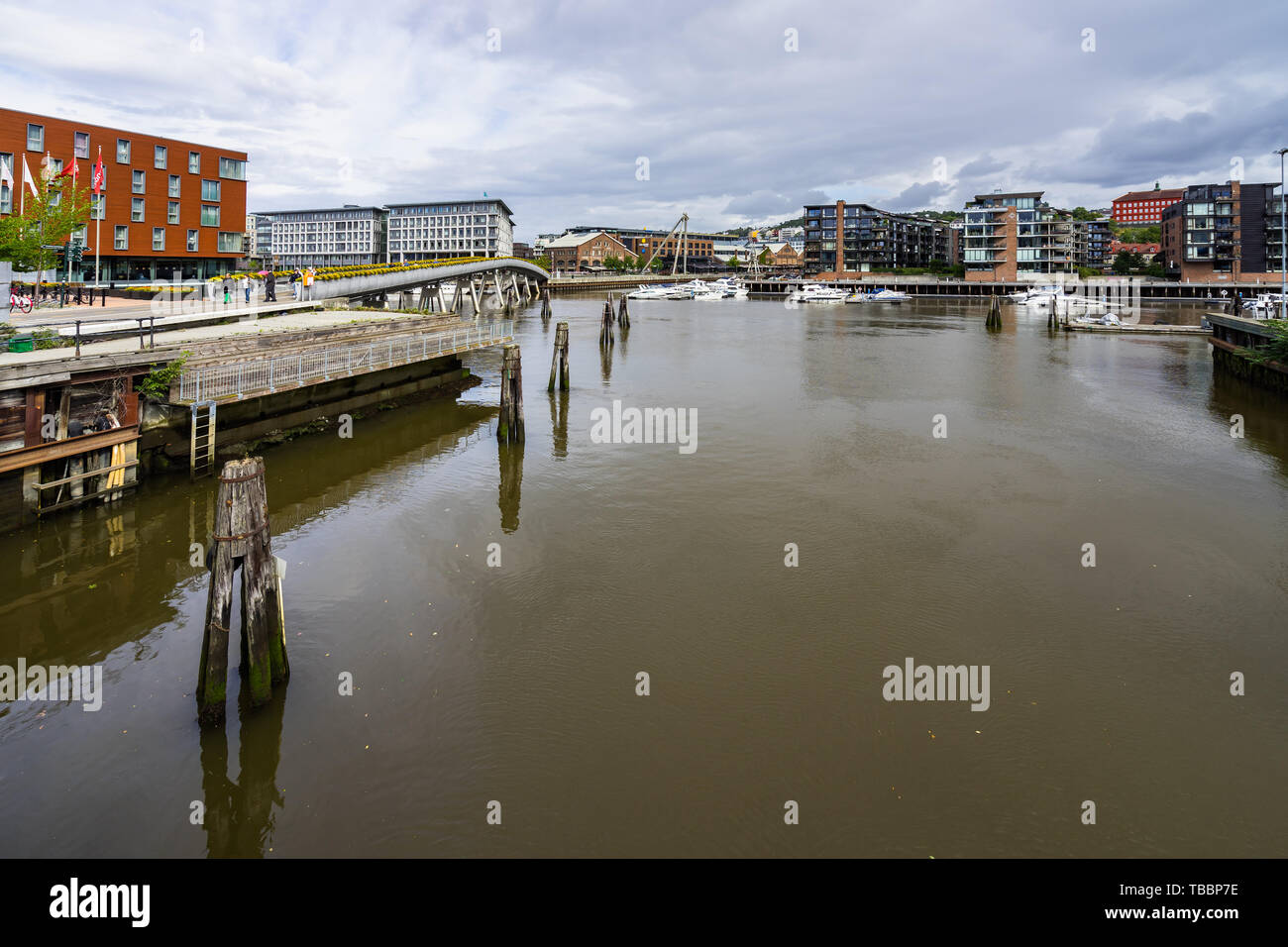 Cityscape of Trondheim with Flower Bridge on Nidelva River, Trondheim ...