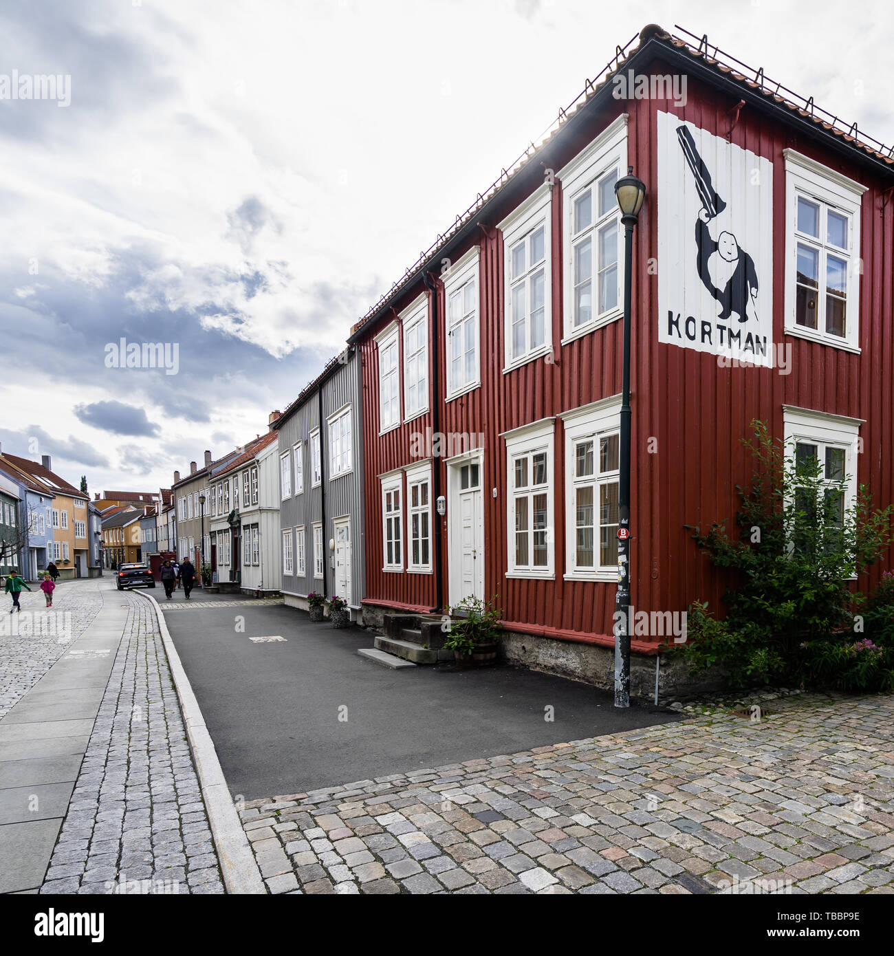 Trondheim Bakklandet district is the old part of the city with small ...