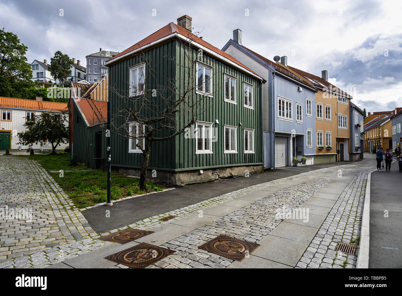 Trondheim Bakklandet district is full of small colorful houses and ...